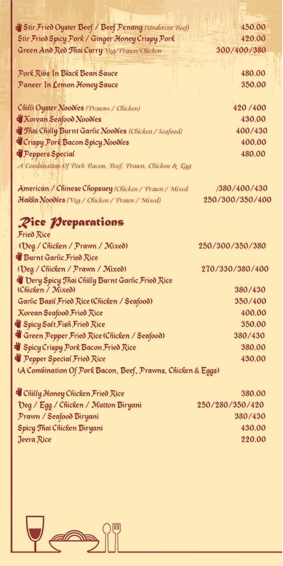 Menu - Peppers Gourmet Cuisine